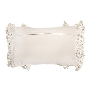 Creative Co-Op Creative Co-Op Cotton and Chenille Woven Lumbar Pillow with Fringe, Cream