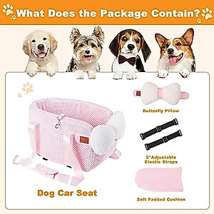 LOOBANI Center Console Dog Car Seat on Car Armrest, Comfortable Dog Car Seats for Small Dogs Cats to See Out Window Up to 12 Lbs, Portable Dog Booster Seat Fits Perfectly for Car, Travel, Home (Pink)
