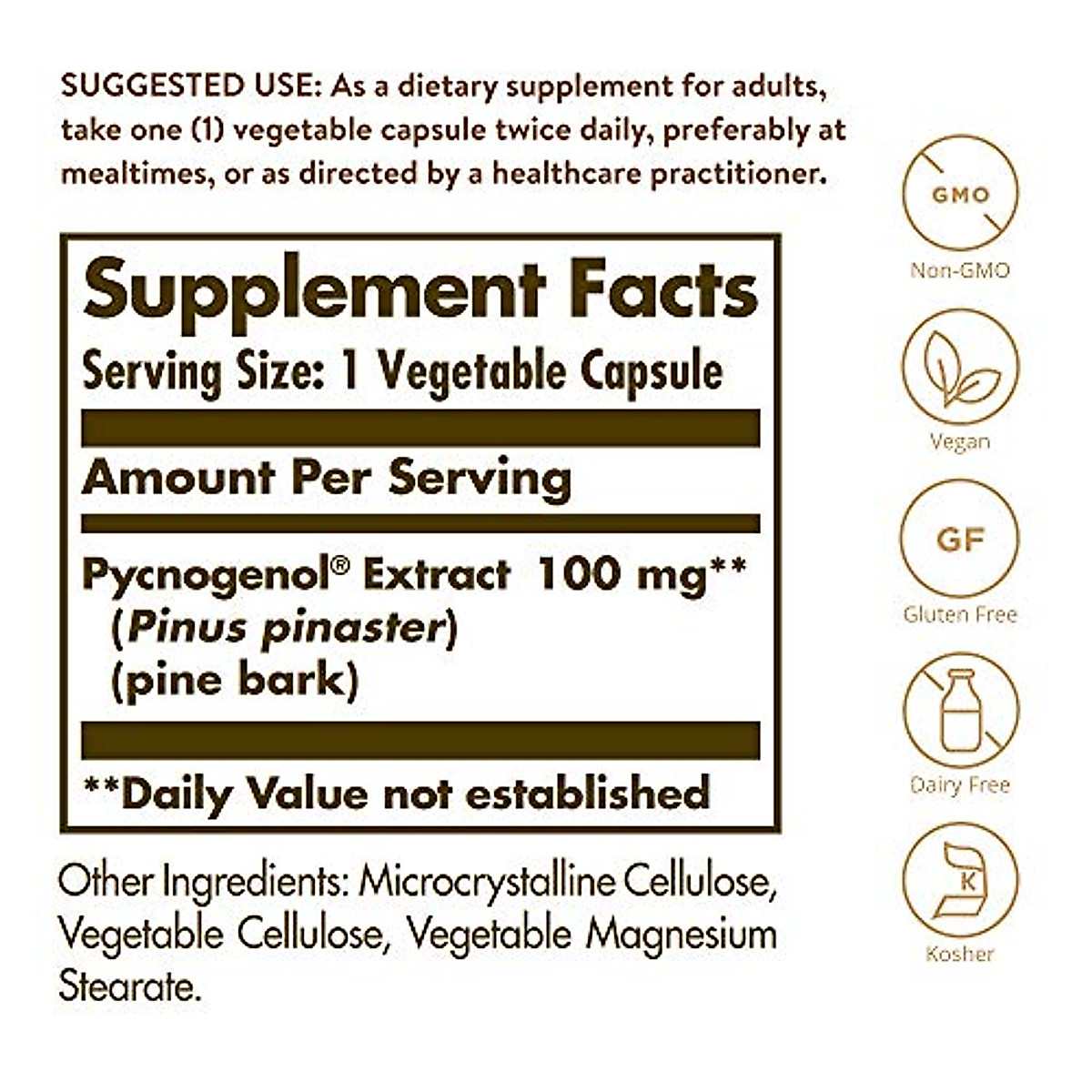 Solgar Pycnogenol 100 mg, 30 Vegetable Capsules - Antioxidant Protection - Healthy Leg & Vein Support - Non-GMO, Vegan, Gluten Free, Dairy Free, Kosher - 30 Servings