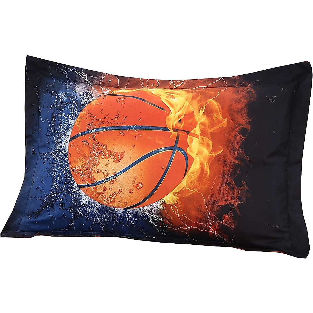SDIII 4Pcs Fiery Basketball Sheet Set Twin, Basketball with Special Effects Sheet Set, Super Soft Microfiber, Wrinkle and Fade Resistant, for Boys Men and Basketball Sports Lovers, Twin