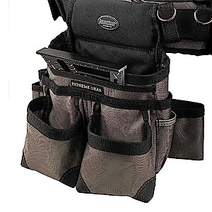 Bucket Boss Mullet Buster 3 Bag Tool Belt with Suspenders in Grey, 55135, Black, full size