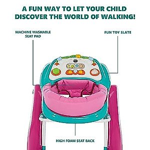 Dream On Me 2-in-1 Ava Baby Walker, Easy Convertible Baby Walker, Walk Behind, Height Adjustable Seat, Added Back Support, Detachable-Toy Slate, Teal Pink
