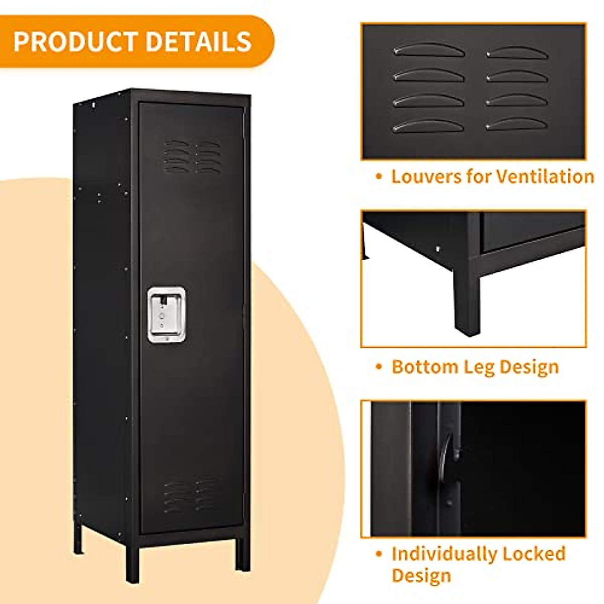 STANI Metal Locker, Metal Cabinet for Home Office, Metal Storage Locker with Doors and Shelves, Lockable File Cabinet Organizer Coat for Gym, School, Office