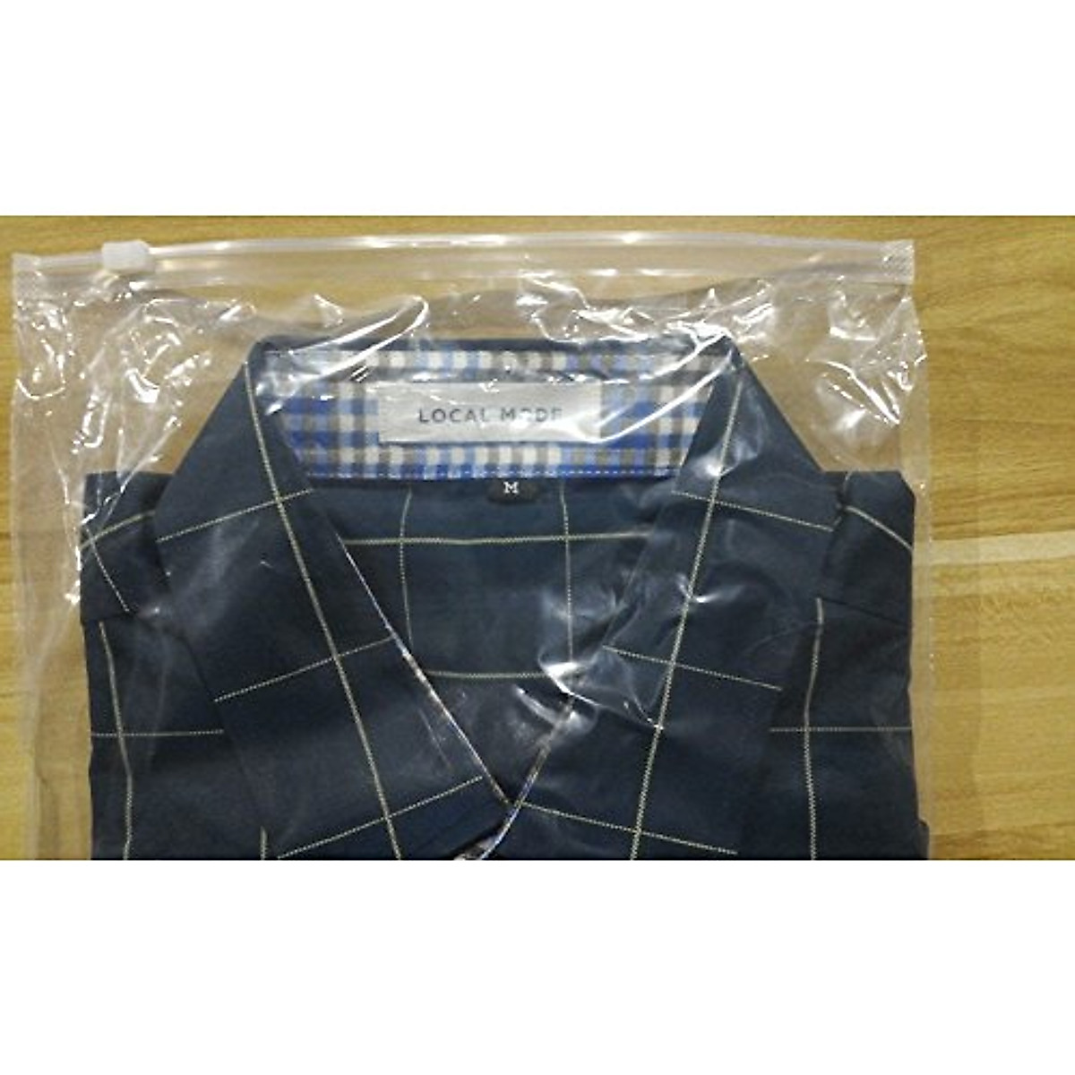 LOCALMODE Men's 100% Cotton Long Sleeve Plaid Slim Fit Button Down Dress Shirt,Navy Blue,Large