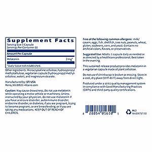 Klaire Labs Melatonin-SR - Sustained 'Time Release' Melatonin 2mg Capsules - Sleep Support for Men & Women (60 Capsules)