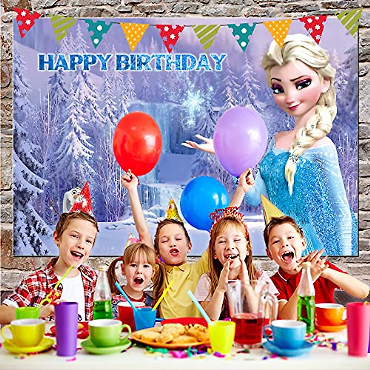 Frozen-Backdrop for Girls Birthday Party,7 x 5ft Elsa Photo Background Wall Decorations Vinyl Photography Supplies for Kids Boys Toddlers