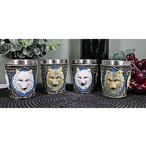 Ebros Myths Legends And Fantasy Spirit Themed 2-Ounce Shot Glasses Set Of 4 Resin Housing With Stainless Steel Liners Great Souvenir And Party Hosting Idea (Albino And Gray Wolf)
