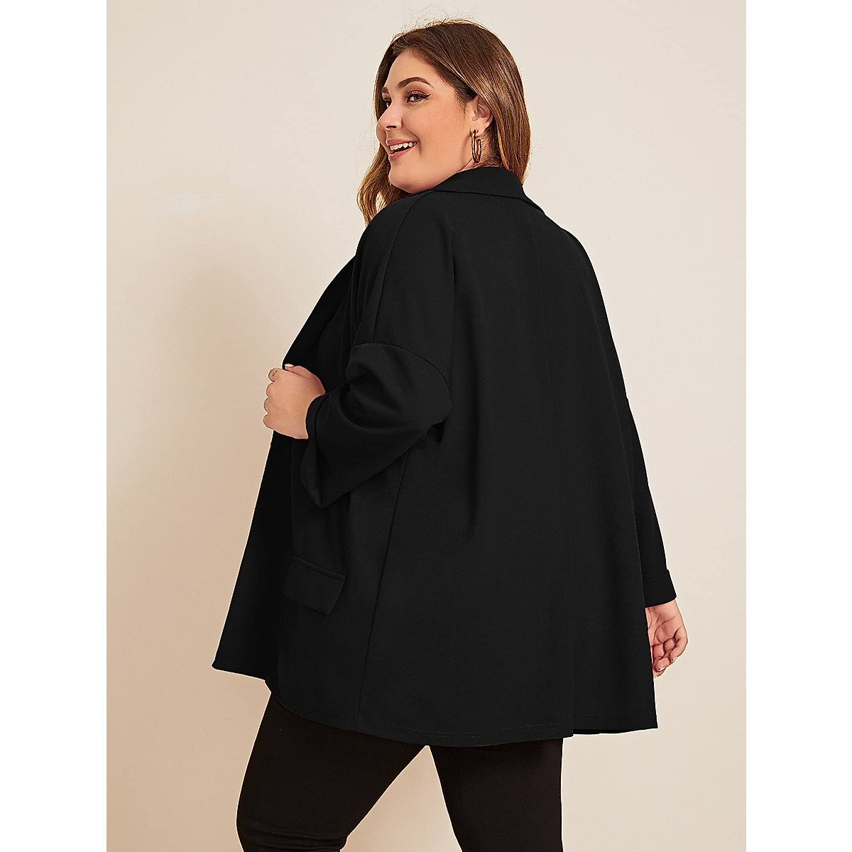 WDIRARA Women's Plus Size Long Sleeve Blazer Casual Open Front Cardigan Jacket Black 3XL