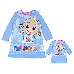 Komar Kids CoComelon Toddler Girls JJ Character Nightgown With Matching doll Gown, 3T Baby Blue