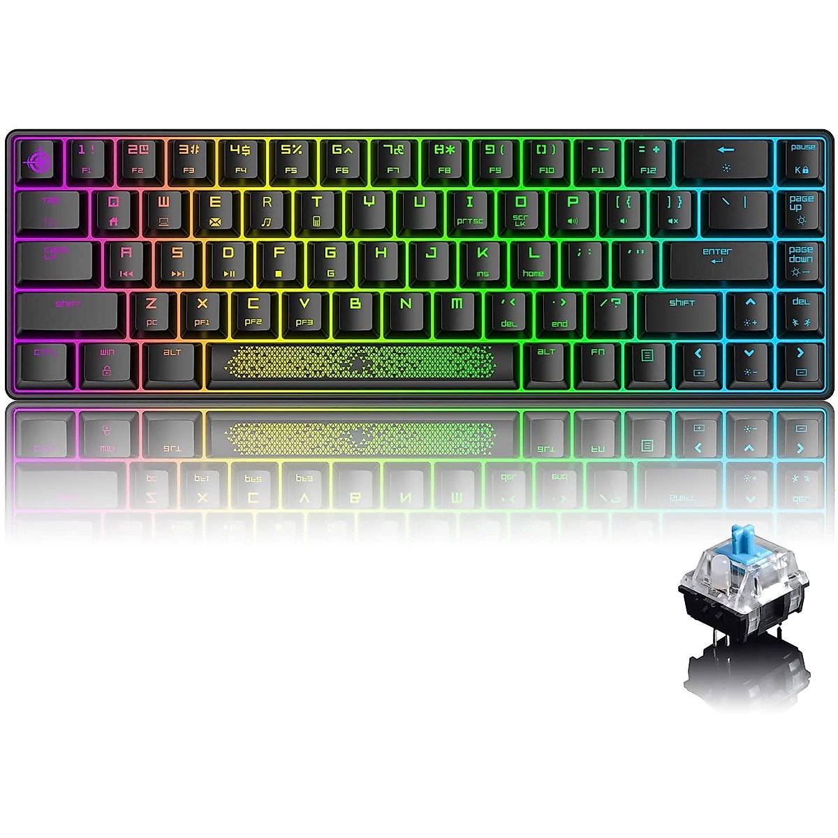 MAGIC-REFINER 60% Mini Mechanical Keyboard, MK14 Wired Gaming Keyboard with Chroma RGB Backlit,Clicky Blue Switch,NKRO 68Key No-Conflict,Ergonomic with Detachable USB-C Cable for Win/Mac/PC(Black)