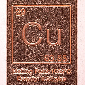 1 Pound Copper Bar Ingot Paperweight - 999 Pure Chemistry Element Design with Certificate of Authenticity by Unique Metals