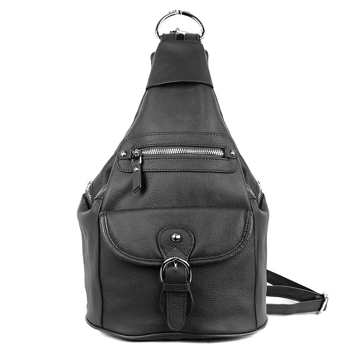 Roma Leathers Concealment Backpack - Premium Black Cowhide Leather - Dual Entry Gun Compartment - YKK Locks - Metal Zippers - Convertible Straps - Multi Pocket Shoulder Bag - Designed in the U.S.A.