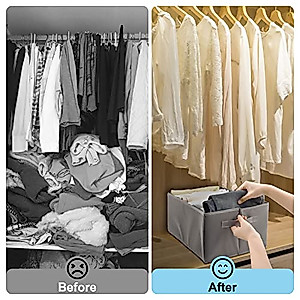 3 Pcs Wardrobe Clothes Organizer, Drawer Clothes Organizers for Pants, Jeans, T-shirt, Scarves, Dress, Stackable Storage Closet Container with Handles, Grey (2Pcs 6 Grids & 1Pc 9 Grids)