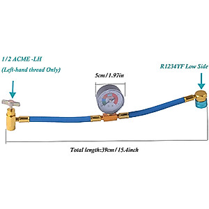 R1234YF Refrigerant Charge Hose Kit, R-1234YF AC refrigerant Can Hose with Gauge, 1/2 LH Can Opener Tap And R1234YF Low Side Adapter