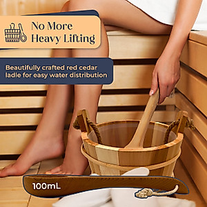 Pasithea Canadian Red Cedar Sauna Bucket and Ladle with Wooden Bottom - Handmade, 1 Gallon (4L) Plastic Liner, and Natural Rope Handle - Premium Sauna Accessories Kit with Sauna Ladle and Bucket