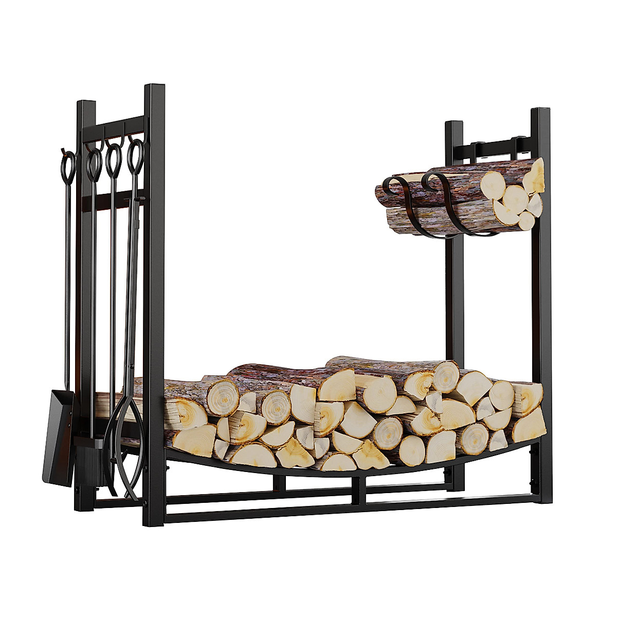 Fire Beauty Fireplace Log Rack with Kindling Holder Firewood Holder for Wood Storage Storage Log Holder Include 4 Tools (19.8)