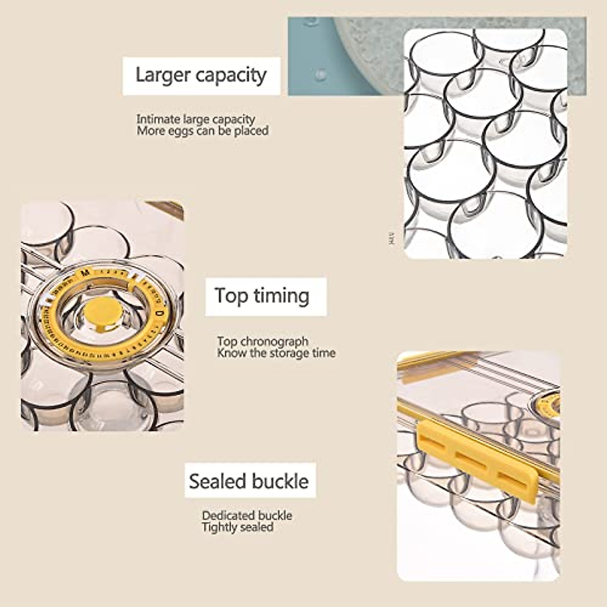 Clear Egg Tray Storage Box,Egg Holder With Lid And Special Buckle,Stackable PET Plastic Refrigerator Organizer Bins,Grey-24pieces