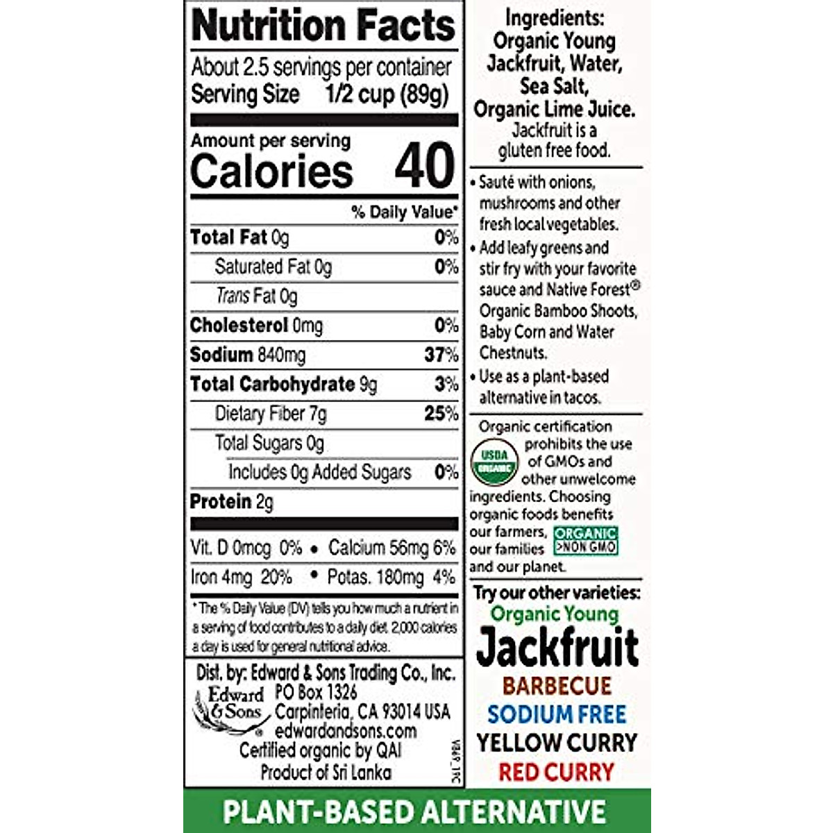 Native Forest Organic Young Jackfruit – Great Meatless Alternative, Plant Based Meat, Non-GMO Project Verified, USDA Organic – Original, 14 Oz (Pack of 6)
