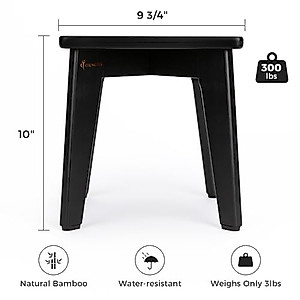 StrongTek Bamboo Step Stool for Kids and Adults, Natural Material, Sturdy and Versatile Short Foot Stool for Bathroom, Kitchen, Bedroom, Compact 10-inch Small Wood Stool, Plant Stand (Black)