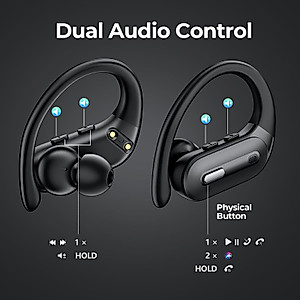 Wireless Earbuds Bluetooth 5.3 Headphones 90 Hrs Playtime Earbuds with Wireless Charging Case Power Display Over-Ear Earphones with Earhooks Waterproof Stereo Headset for Android Phone Workout Black