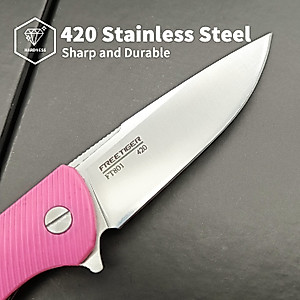 FreeTiger FT801 Folding Pocket Knife Sharp Sanding Stainless Steel Blade with Pocket Clip Camping Survival Tactical Outdoor Cheap Pocket Knife(Pink)
