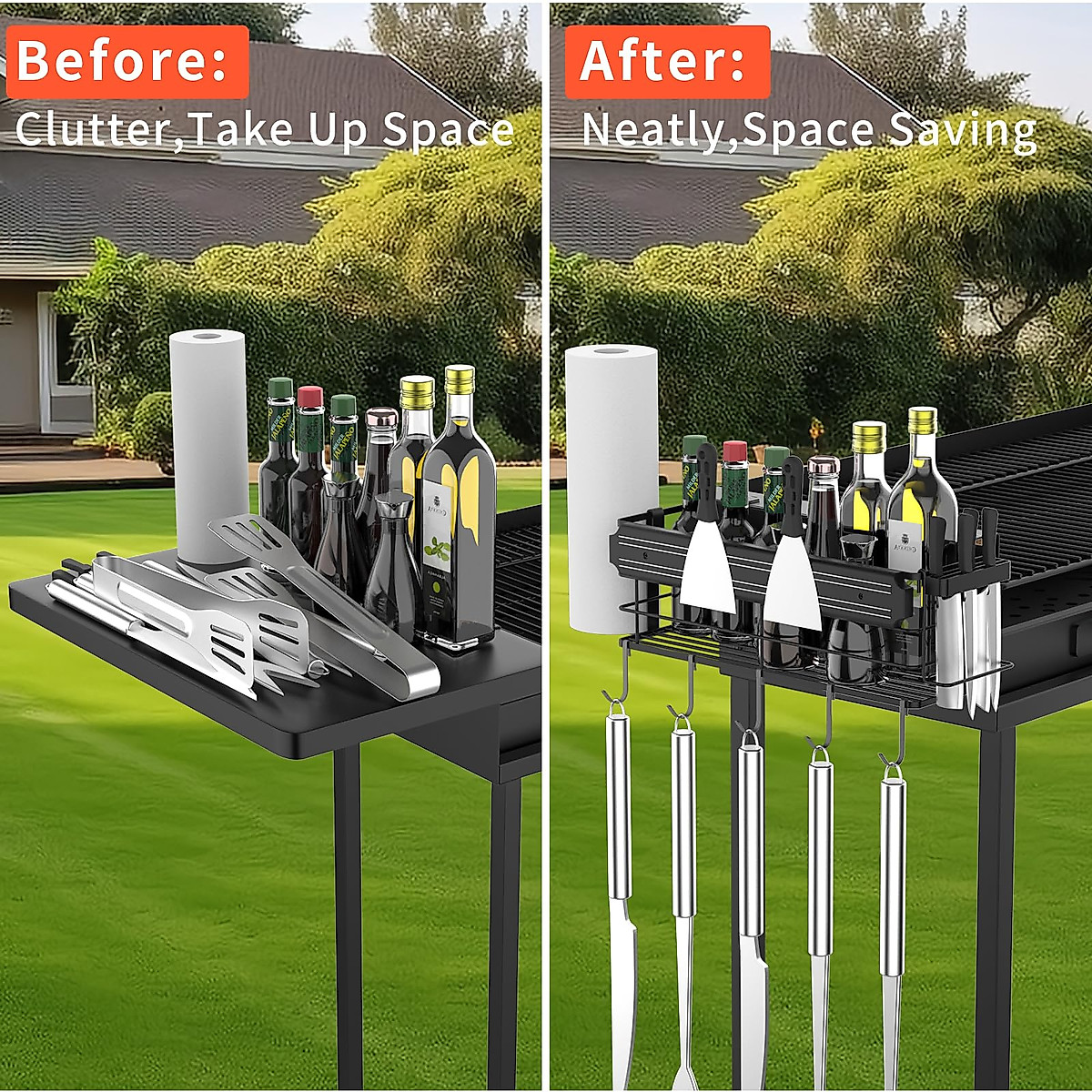 Griddle Caddy for Blackstone 28"/36" Griddle/Prep Cart Accessories Storage,Upgraded 5-In-1 BBQ Barbecue Grill Accessories Caddy Space Saving Organizer Box for Outdoor Grill with Magnetic Tool Holder