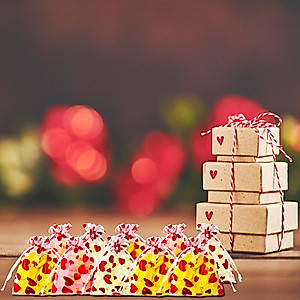 Bnsikun 50Pcs Organza Bags Jewelry Candy Pouches Sachet Bags Drawstring Organza Gift Bags for Wedding Party Valentines Day Baby Shower Christmas (Red Heart, 3.5 x 4.7 inch)