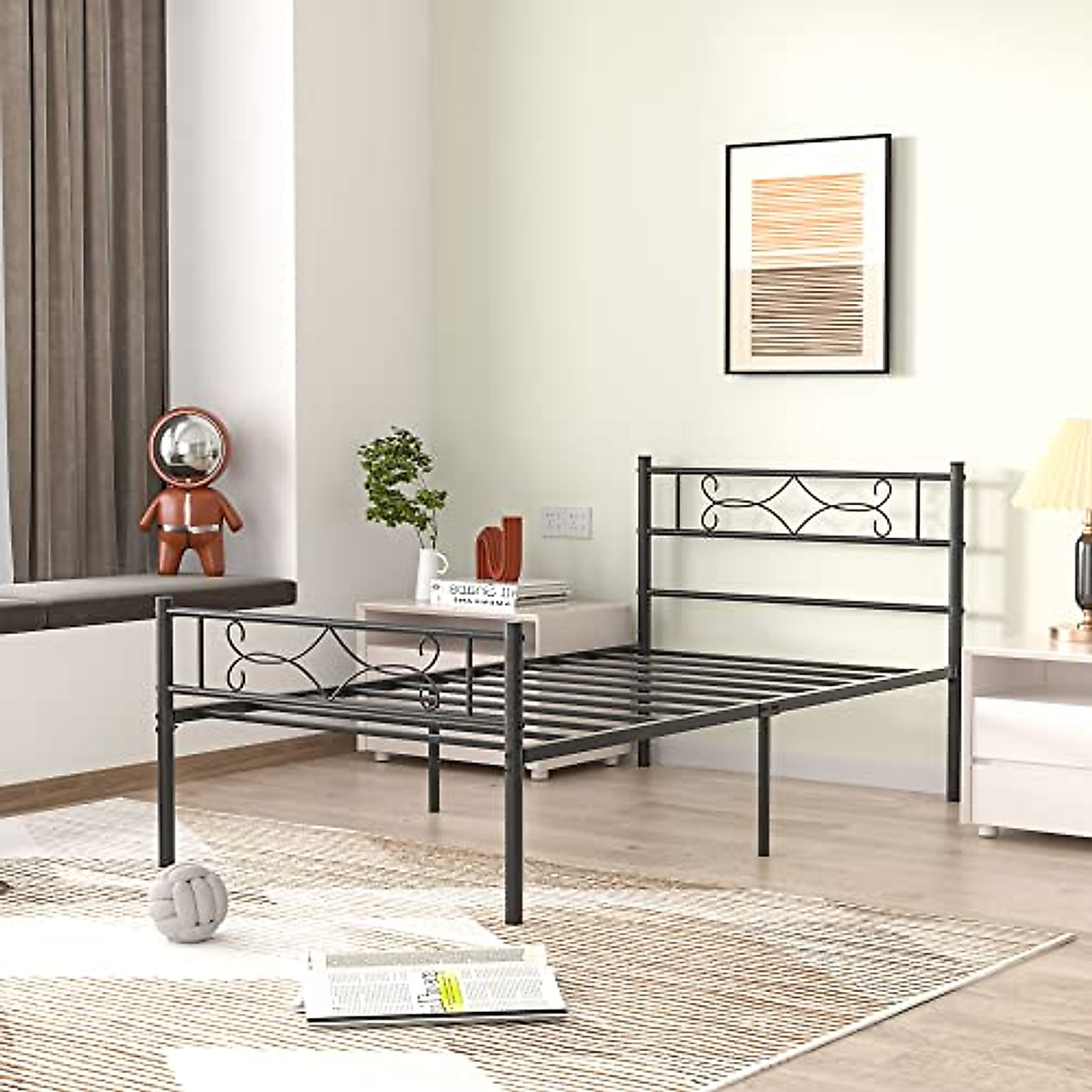 VECELO Twin Size Bed Frame Metal Platform/Mattress Foundation with headboard Footboard/Steel Slat Support/No Box Spring Needed/Easy Assembly