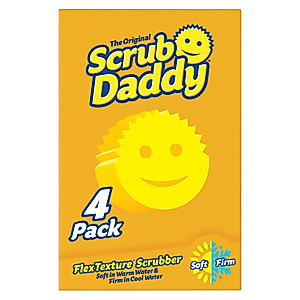 Original Scrub Daddy Sponge - Scratch Free Scrubber for Dishes and Home, Odor Resistant, Soft in Warm Water, Firm in Cold, Deep Cleaning Kitchen and Bathroom, Multi-use, Dishwasher Safe, 4ct