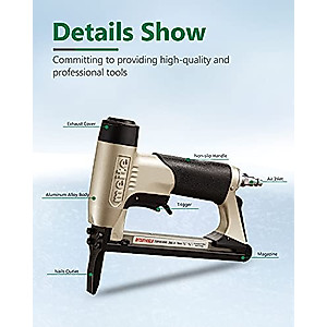 meite MT5016SLN Pneumatic Upholstery Stapler 20 Gauge 1/2-Inch Crown 1/4-Inch to 5/8-Inch Length Long Nose Stapler Fine Wire Stapler with Safety