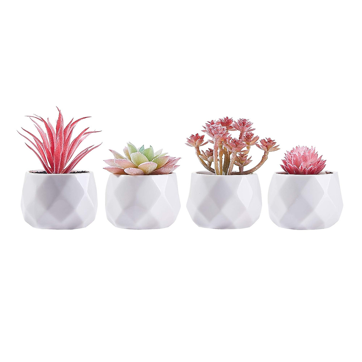 CADNLY Fake Succulent Plant Set - Artificial Desk Plants for Women Desk - Realistic Faux Succulents in Ceramic Pots - Mini Pink Decor for Bedroom Bathroom Office Shelf Decor