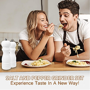 Salt and Pepper Grinder Set of 2 - Wood Salt and Pepper Mill with Adjustable Coarseness Ceramic Core - Manual Salt Grinders Refillable Spice Mills - Pepper Shakers for Sea Salt/Chili/Sesame, 6.5 Inch