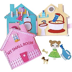 MOVEBO- Quiet Book for Kids - Interactive Felt Busy Book - Montessori Quiet Books for Toddlers - Carry on Travel Quiet Activity Book - Soft Fabric Quiet Books for Children(My Small Room)