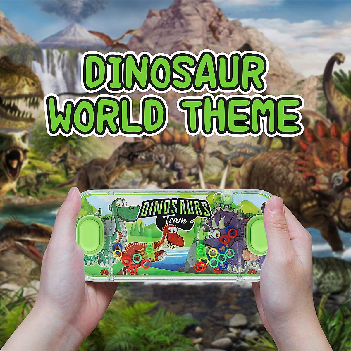 SevenQ Handheld Water Games, 4 Packs Dinosaur Theme Water Toss Ring Game Aqua Toy Water Ring Game for Kids Stocking Stuffers