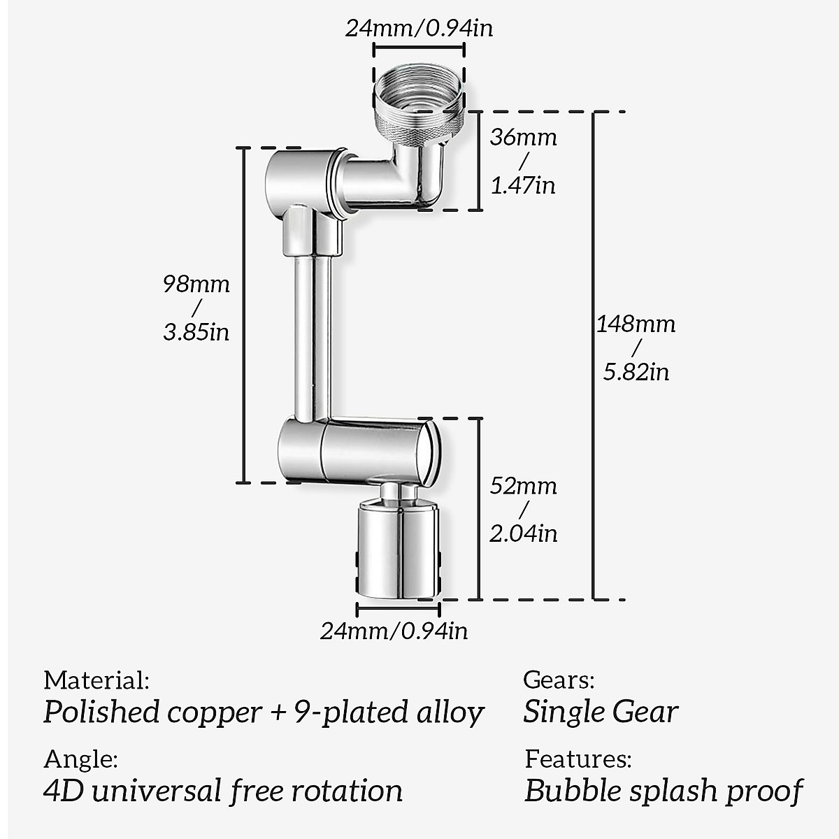Eagles 1440° Swivel Faucet, Universal Faucet Extender Faucet Aerator, Kitchen Sink Aerator, Multi-functional Robotic Arm Faucet, Faucet Extension Replacement Part for Kitchen, Bathroom (1pack)