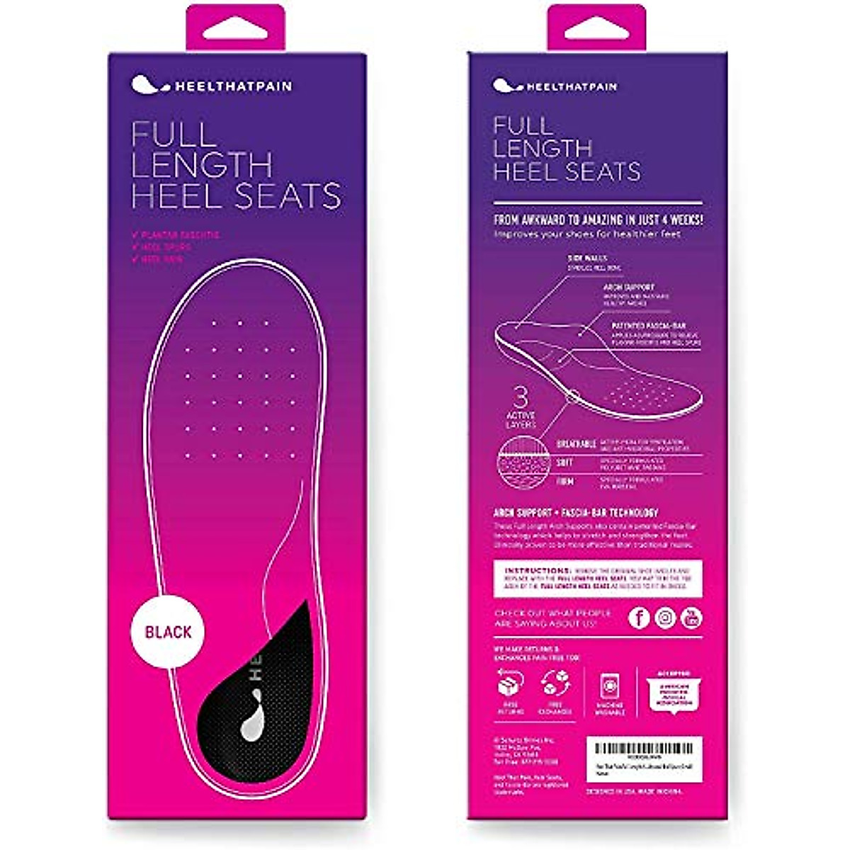 Heel That Pain Gel Plantar Fasciitis Insoles, Medium (W 6.5-10, M 5-8) & Heel That Pain Plantar Fasciitis Insoles Full Length Heel Seats Foot Orthotic Inserts, Medium (W 8-8.5 and M 6.5-7)
