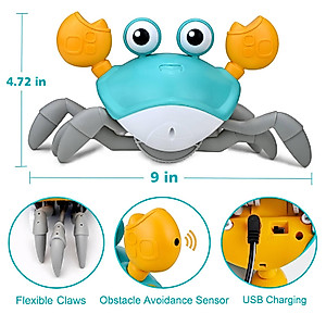 COLEGRY Crawling Crab Baby Toy Tummy Time, Cute Walking Moving Dancing Crab Learning Crawl, Sensory Interactive Toys Gifts for 3 4 5 6 7 8 9 Babies Infant Toddler Kid Boys Girls (Green)