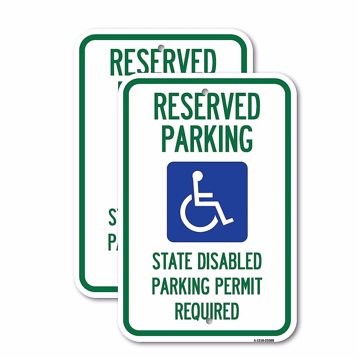 (2 Pack) Reserved Parking State Disabled Parking Permit Required (Handicapped Symbol) | 12" X 18" Heavy-Gauge Aluminum Sign | Rust Free Aluminum, Weather Resistant, Waterproof, Fade Resistant