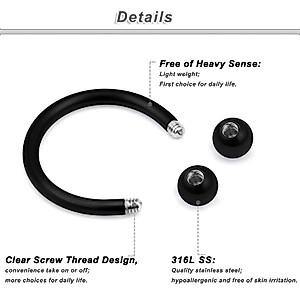 Ocptiy 16G Black Septum Ring Piercing Jewelry Horseshoe Septum Nose Ring 16 Gauge Stainless Surgical Steel Cartilage Tragus Helix Rook Daith Earring Eyebrow Lip Ring Smiley Piercing Jewelry Women Men