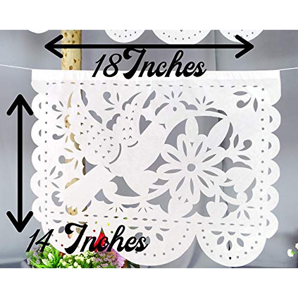 Mexican Party Decorations, 5 Pk White Papel Picado Banner Over 83 Feet long, For Wedding decorations, quinceañeras, birthdays, Mexican PAPER 50 Wedding Flags on string WS93