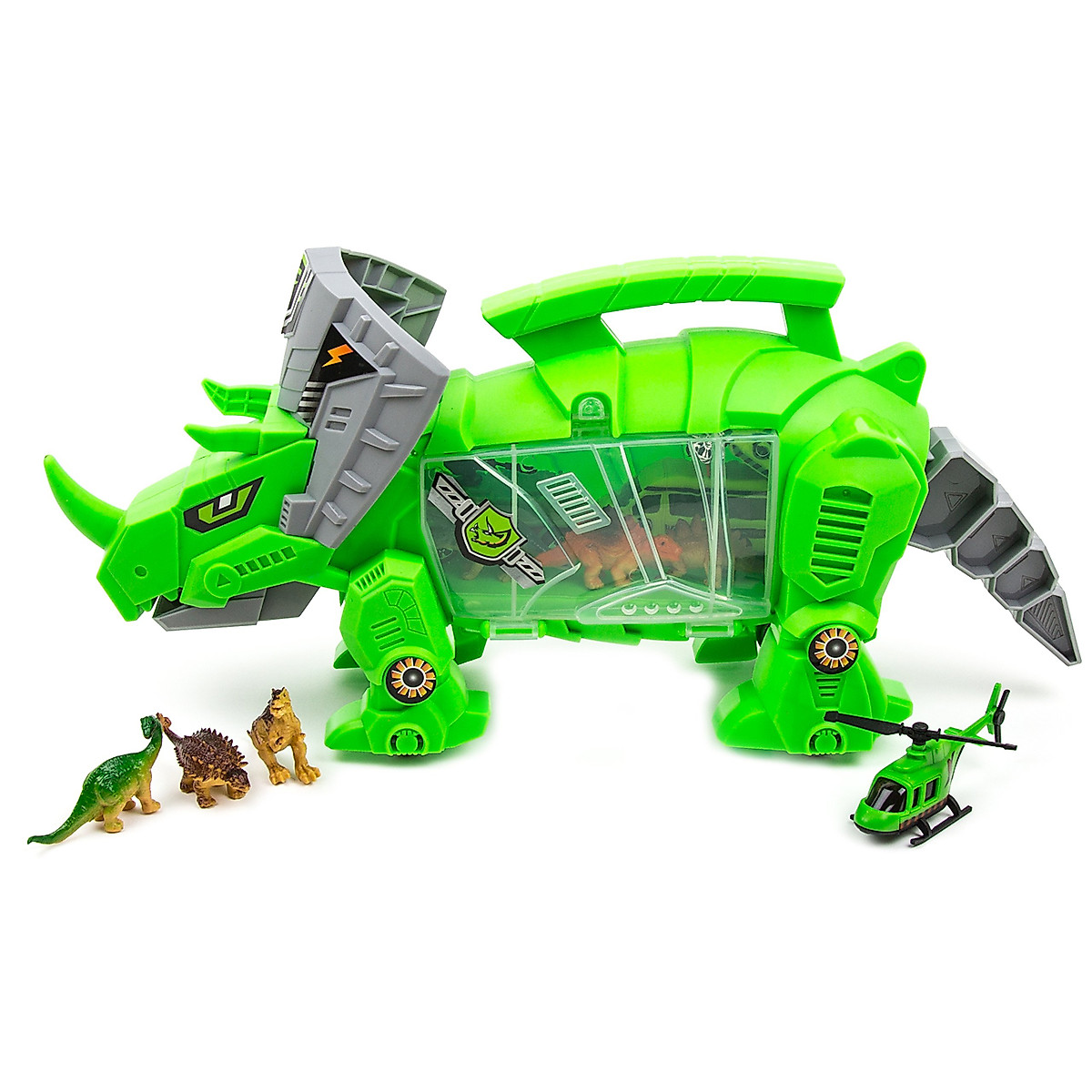 Toysery Dinosaur Toy Storage Carrier for Kids, Portable Jurassic World Toy Organizer with Built-in Carrying Handle and Wheels, Includes Mini Dinosaurs and Car Toys Inside for Toddler Boys and Girls
