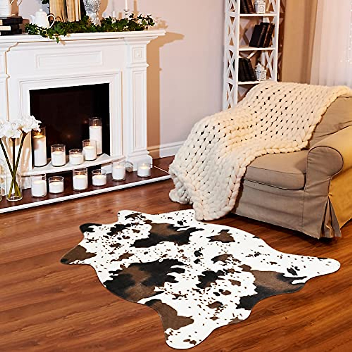 Cow Print Rug Faux Cowhide Area Carpet Animal Print Mat for Living Room Bedroom Non-Slip 3.6x2.5FT (110cmx75cm)