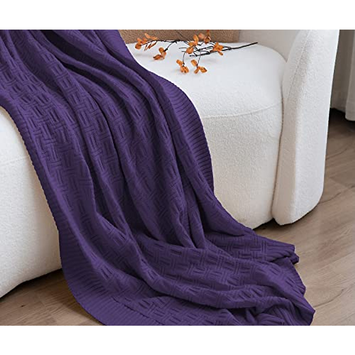 SCISCI Cable Knit Throw Blankets，Super Soft Warm Double Sided Lightweight Blanket for Bed Sofa ，Blanket 50 x 60 Inch，Machine Washable Throw Blankets，Deep Purple