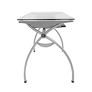 Techni Mobili Modern Work Desk-43.25” Wide Tray-Perfect Clear Contempo Glass Top Computer Desk with Pull Out Keyboard Panel, 43.25" W