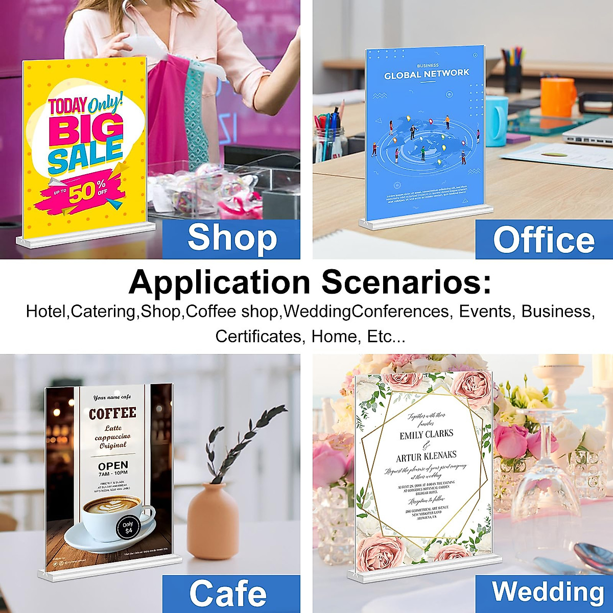 Arrobust 8.5 x 11 Acrylic Sign Holder Clear Table Signs Stand, Double Sided T Shape Flyer Holder Plastic for Picture Paper Card Home Office Menu Retail Show Fair, 6 Pack