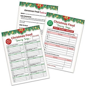 Christmas Feud Games, Feud Trivia Quiz, Party Games for Adults, Family Activities, Baby Shower Game, 30 Feud Cards and 3 Fast Money Round Cards, Winter Party Supplies-LQ5