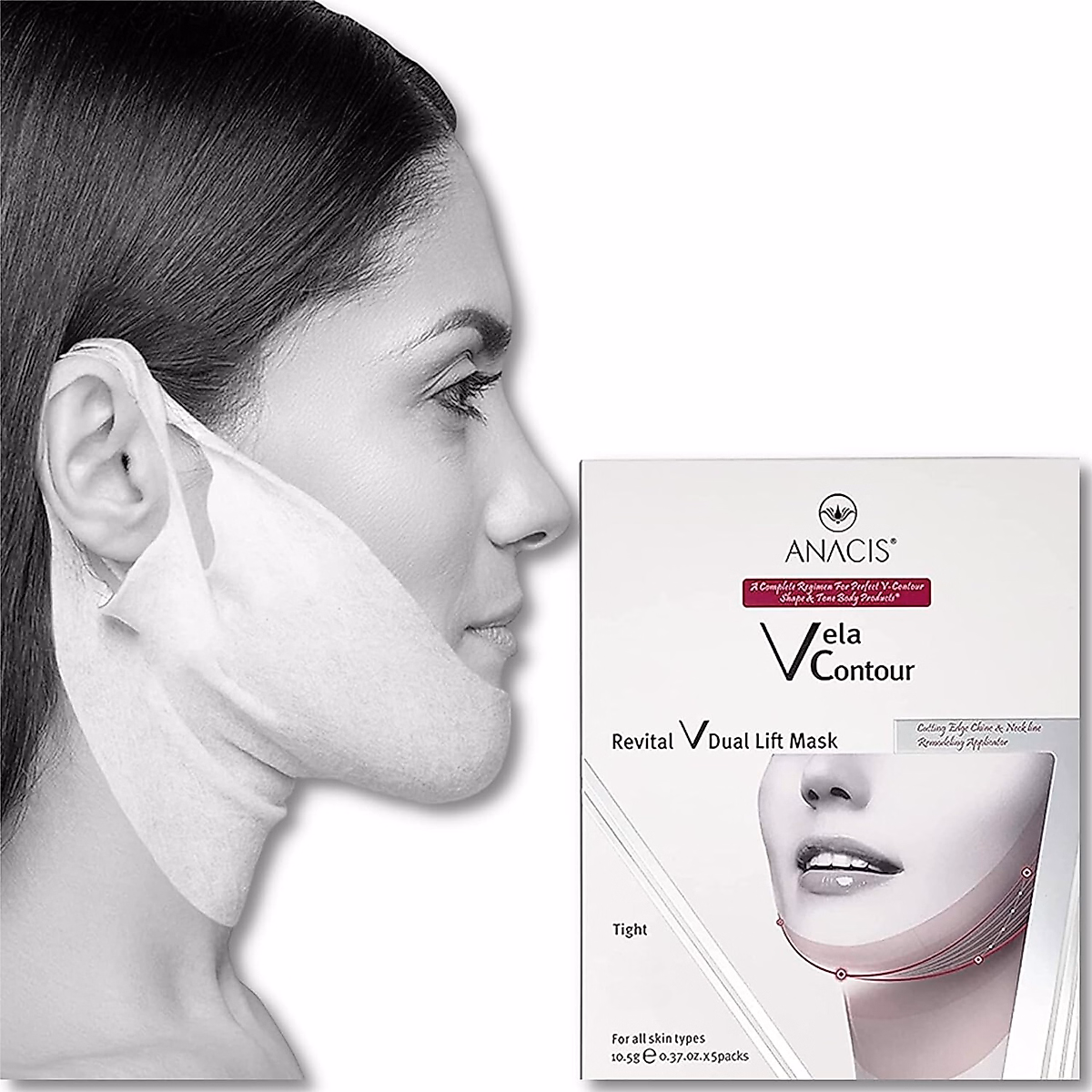 Anacis Advanced Neck Under Chin Mask Works for V-line Neck Chin Jawline - Fine Lines - Neck Wrinkles - Sagging Skin - For Women and Men. (5 Double Masks)