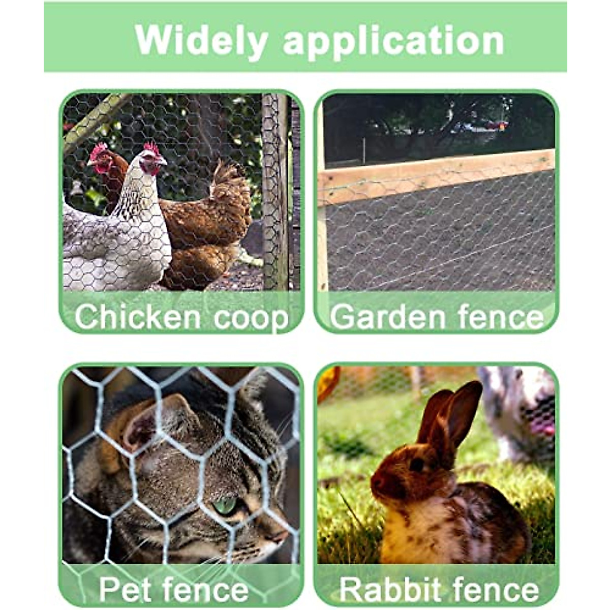 HONSREO Chicken Wire Fencing 16.9 Inch x 49.2 Ft, Poultry Wire Netting 0.6 Inch Hexagonal Galvanized Floral Fence Mesh for Pet Rabbit Coop