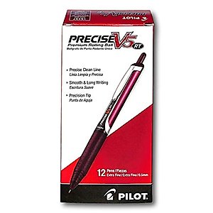 PILOT Precise V5 RT Refillable & Retractable Liquid Ink Rolling Ball Pens, Extra Fine Point (0.5mm) Burgundy Ink, 12-Pack (15137)