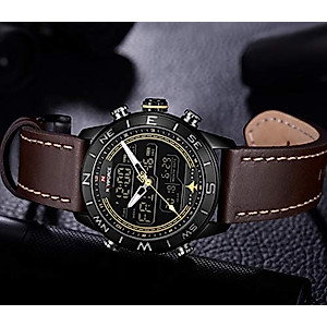 NAVIFORCE Digital Watch Men Waterproof Leather Strap Waches for Men Sport Military Multi-Function Wristwatch